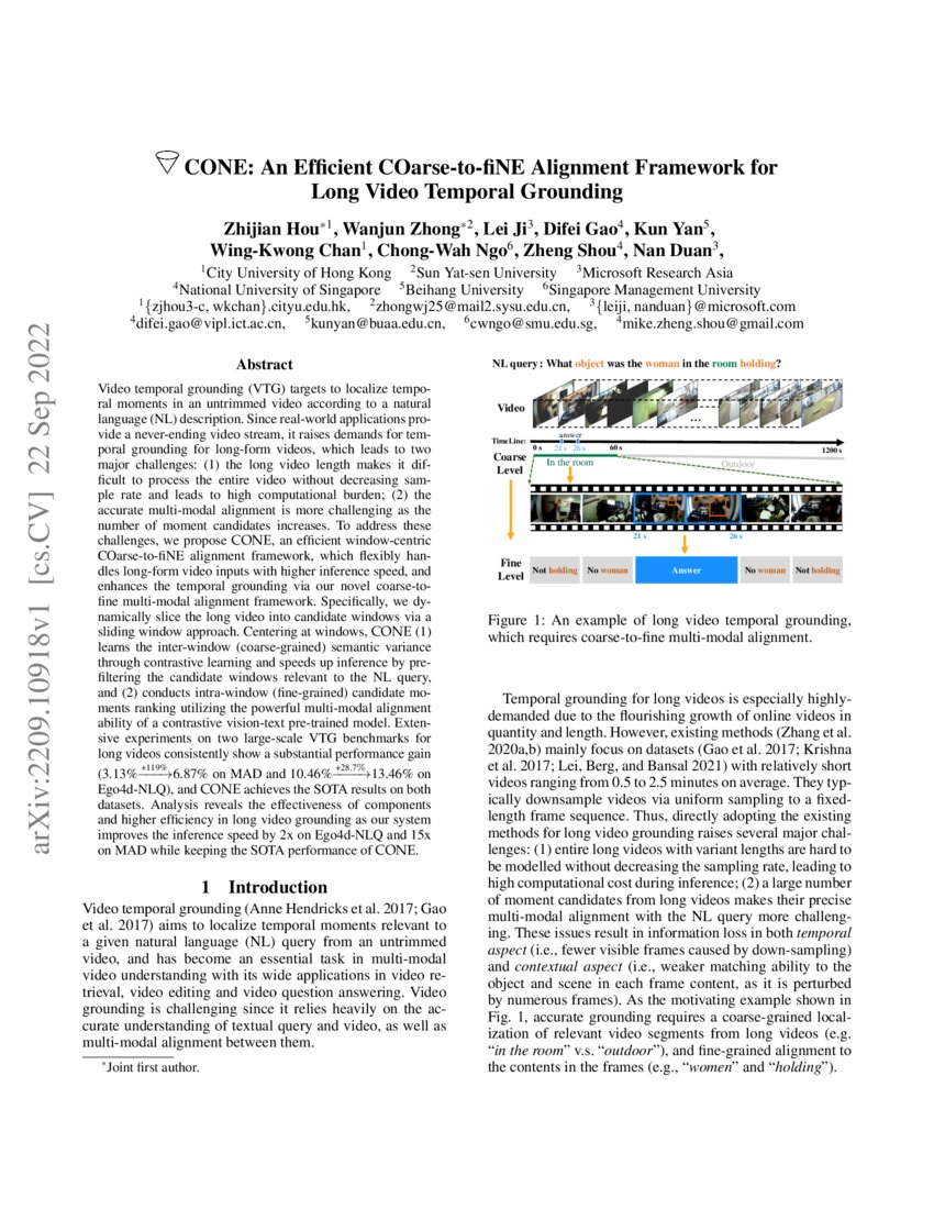 CONE: An Efficient COarse-to-fiNE Alignment Framework for Long Video Temporal Grounding | DeepAI