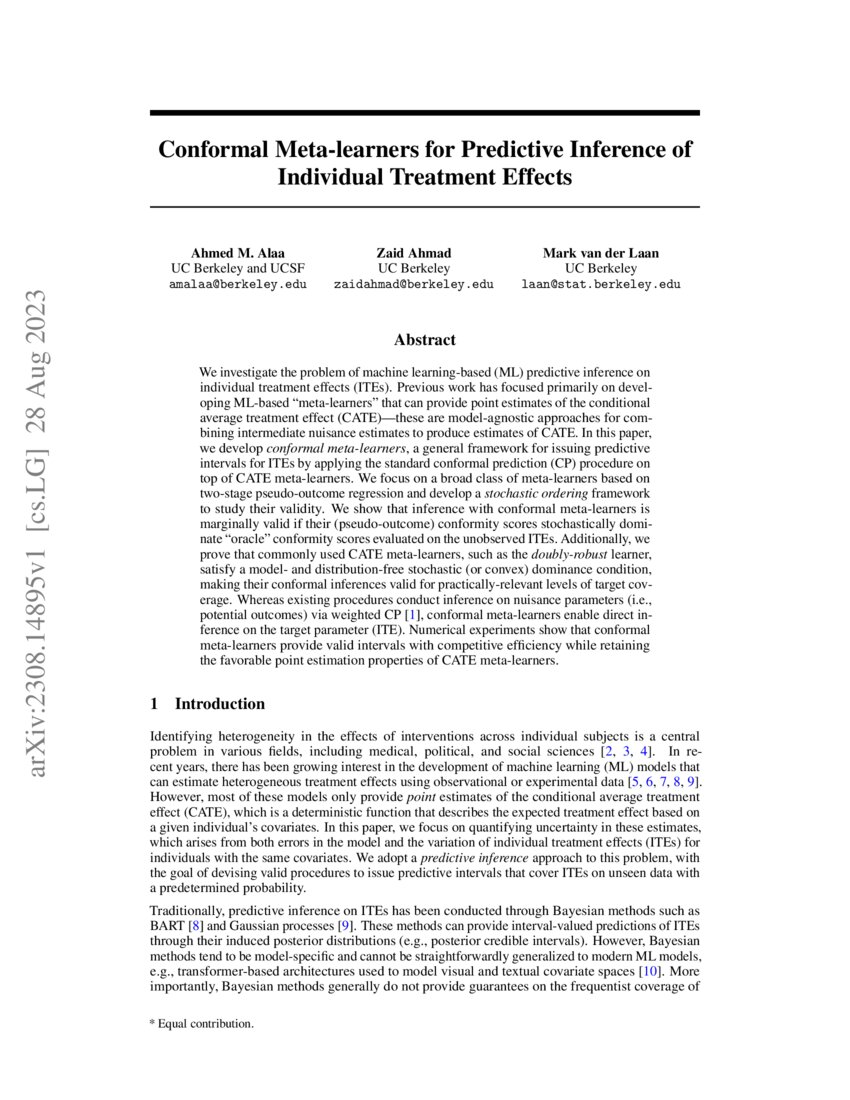Conformal Meta-learners for Predictive Inference of Individual ... Conformal Meta-learners for Predictive Inference of Individual ...