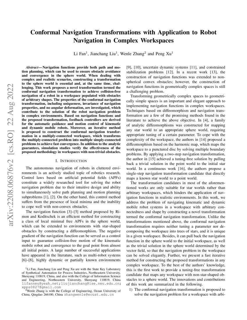 Conformal Navigation Transformations With Application To Robot Navigation In Complex Workspaces