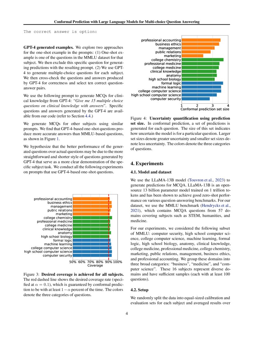 Conformal Prediction With Large Language Models For Multi Choice Question Answering Deepai