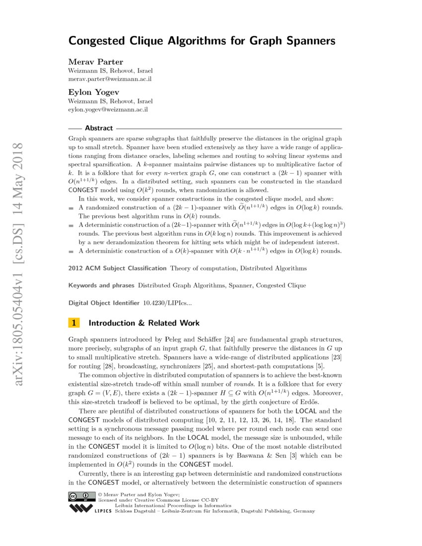 Congested Clique Algorithms For Graph Spanners Deepai