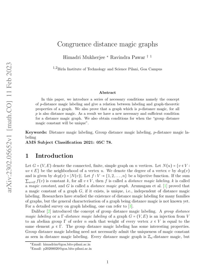 Congruence Distance Magic Graphs Deepai