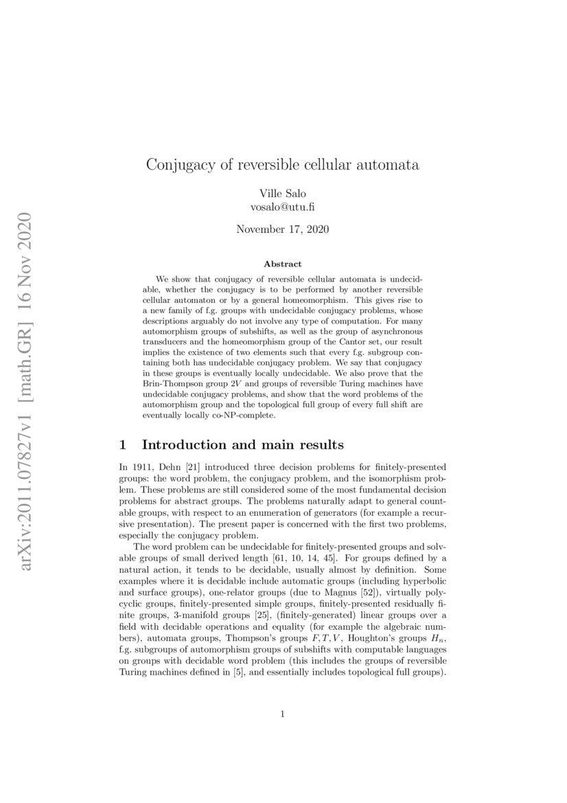 Conjugacy of reversible cellular automata | DeepAI