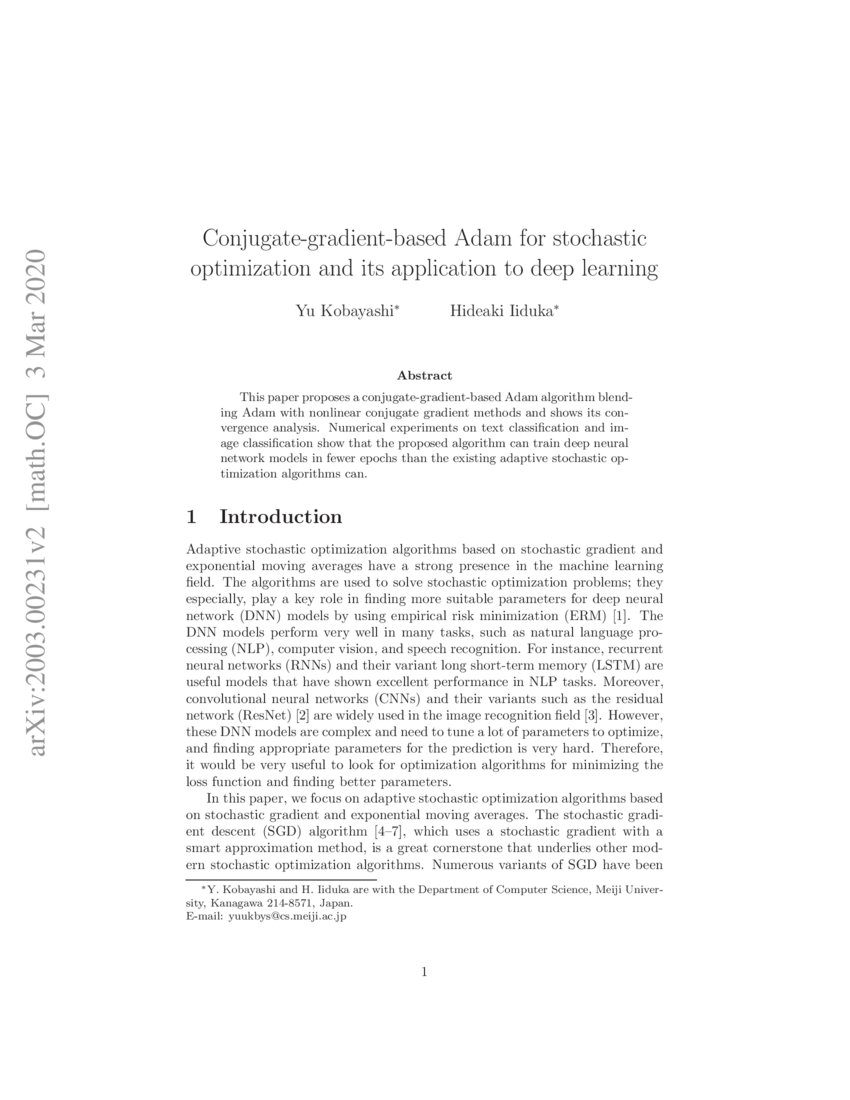 Conjugate Gradient Based Adam For Stochastic Optimization And Its Application To Deep Learning 6315