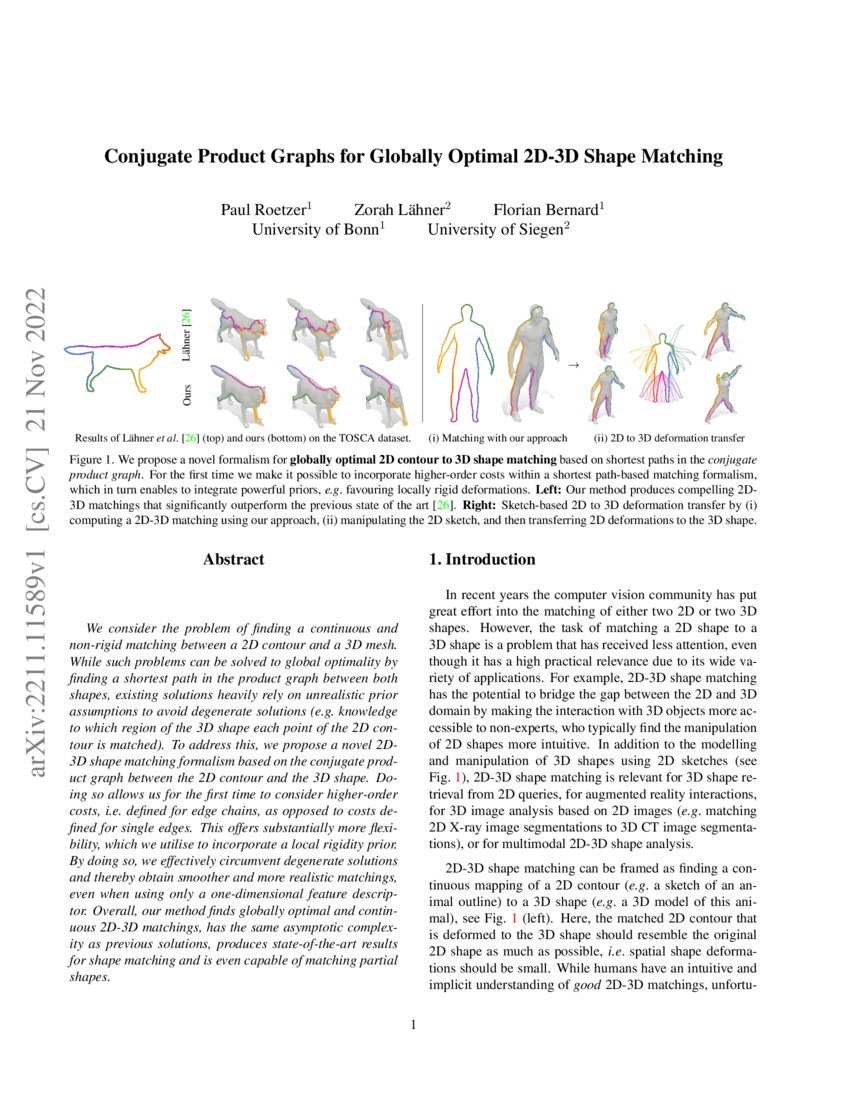 Conjugate Product Graphs For Globally Optimal 2d 3d Shape Matching Deepai