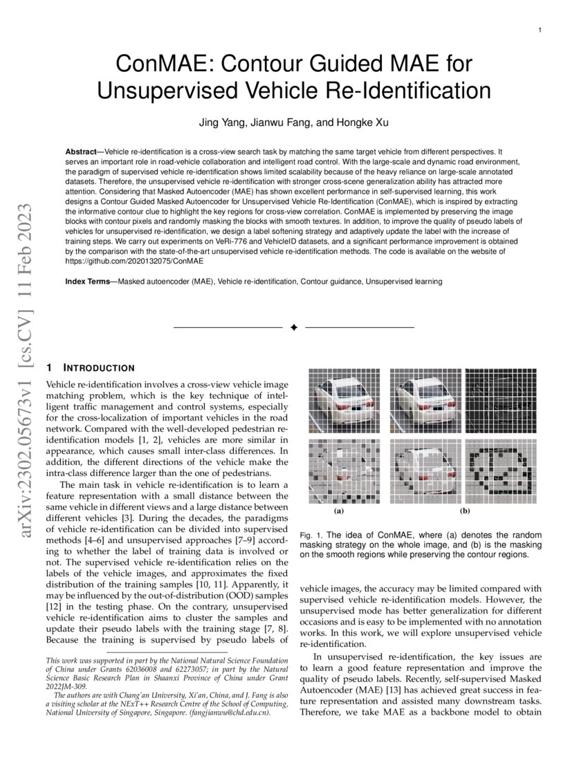 ConMAE: Contour Guided MAE for Unsupervised Vehicle Re-Identification | DeepAI