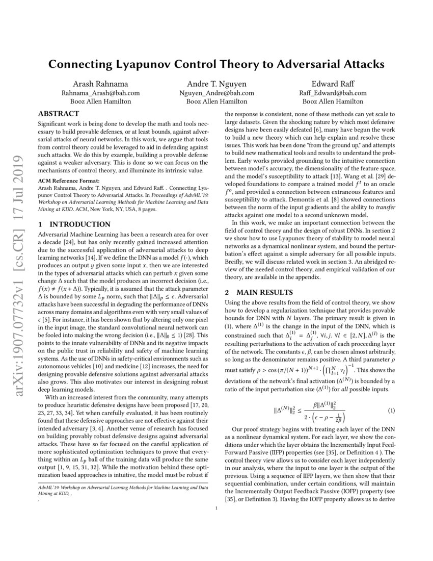 Connecting Lyapunov Control Theory to Adversarial Attacks | DeepAI