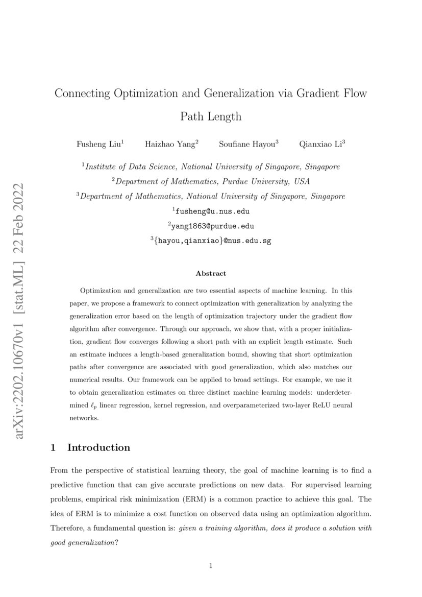 Connecting Optimization And Generalization Via Gradient Flow Path Length Deepai 