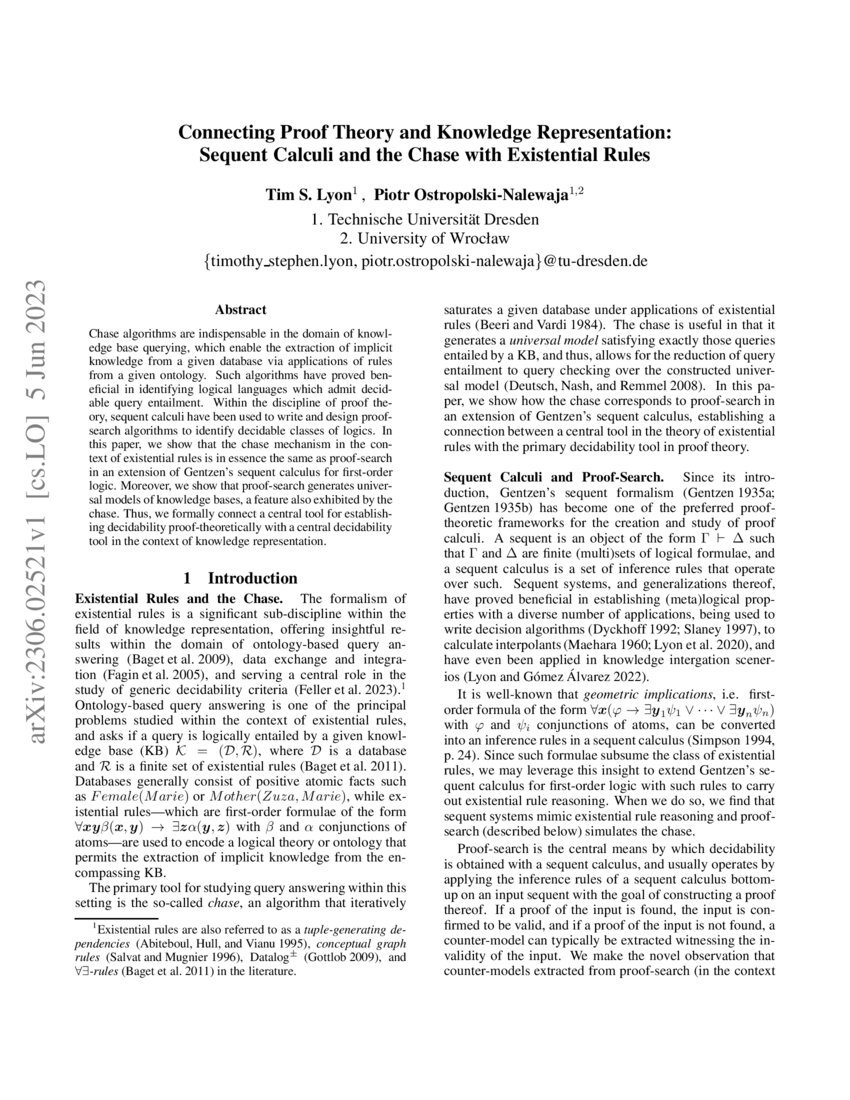 Connecting Proof Theory And Knowledge Representation Sequent Calculi And The Chase With