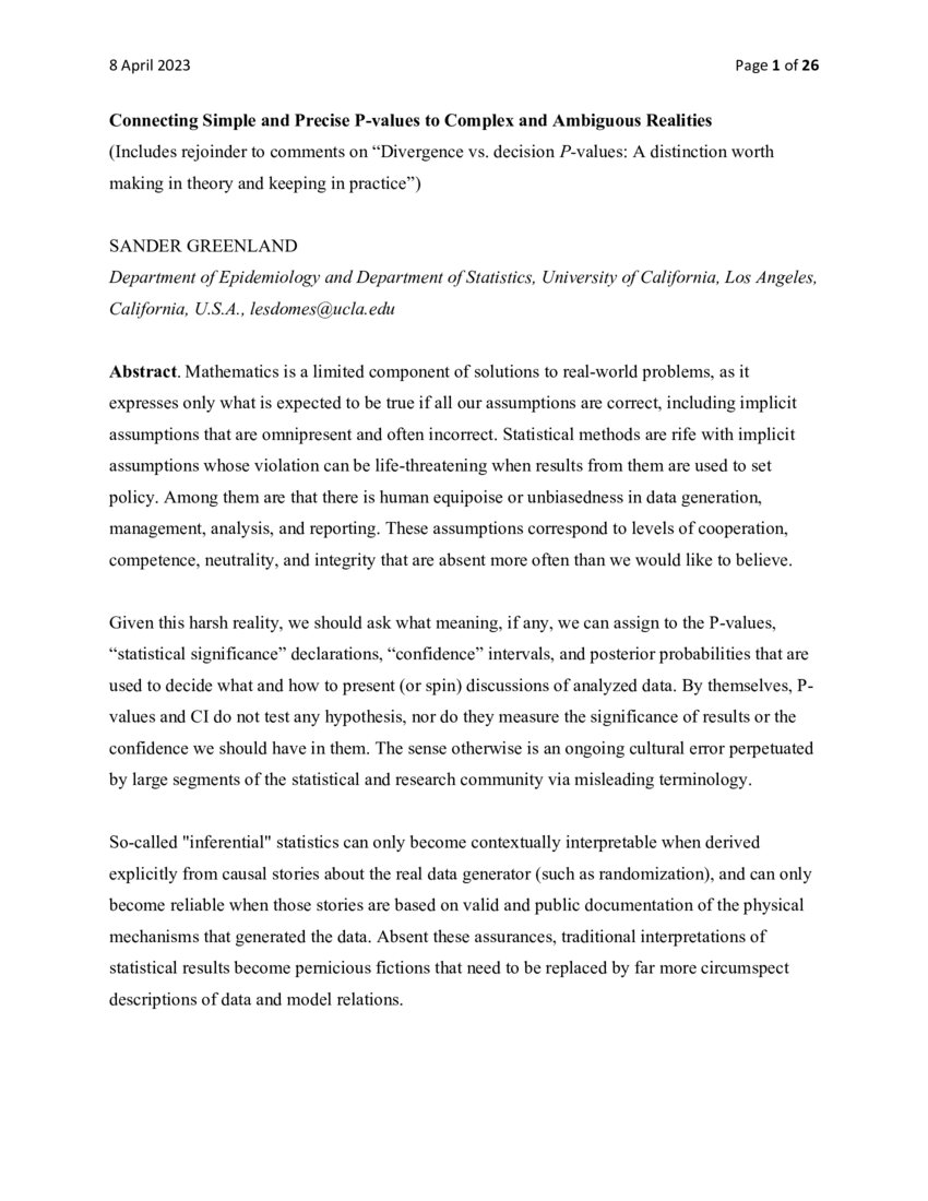 Connecting Simple and Precise P-values to Complex and Ambiguous ...