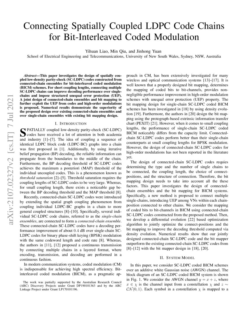 Connecting Spatially Coupled Ldpc Code Chains For Bit Interleaved Coded Modulation Deepai