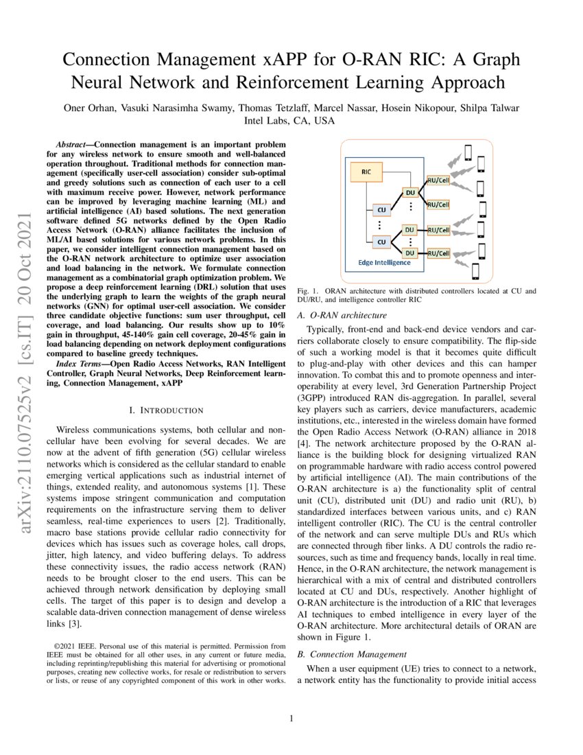 Connection Management xAPP for O-RAN RIC: A Graph Neural Network and Reinforcement Learning ...