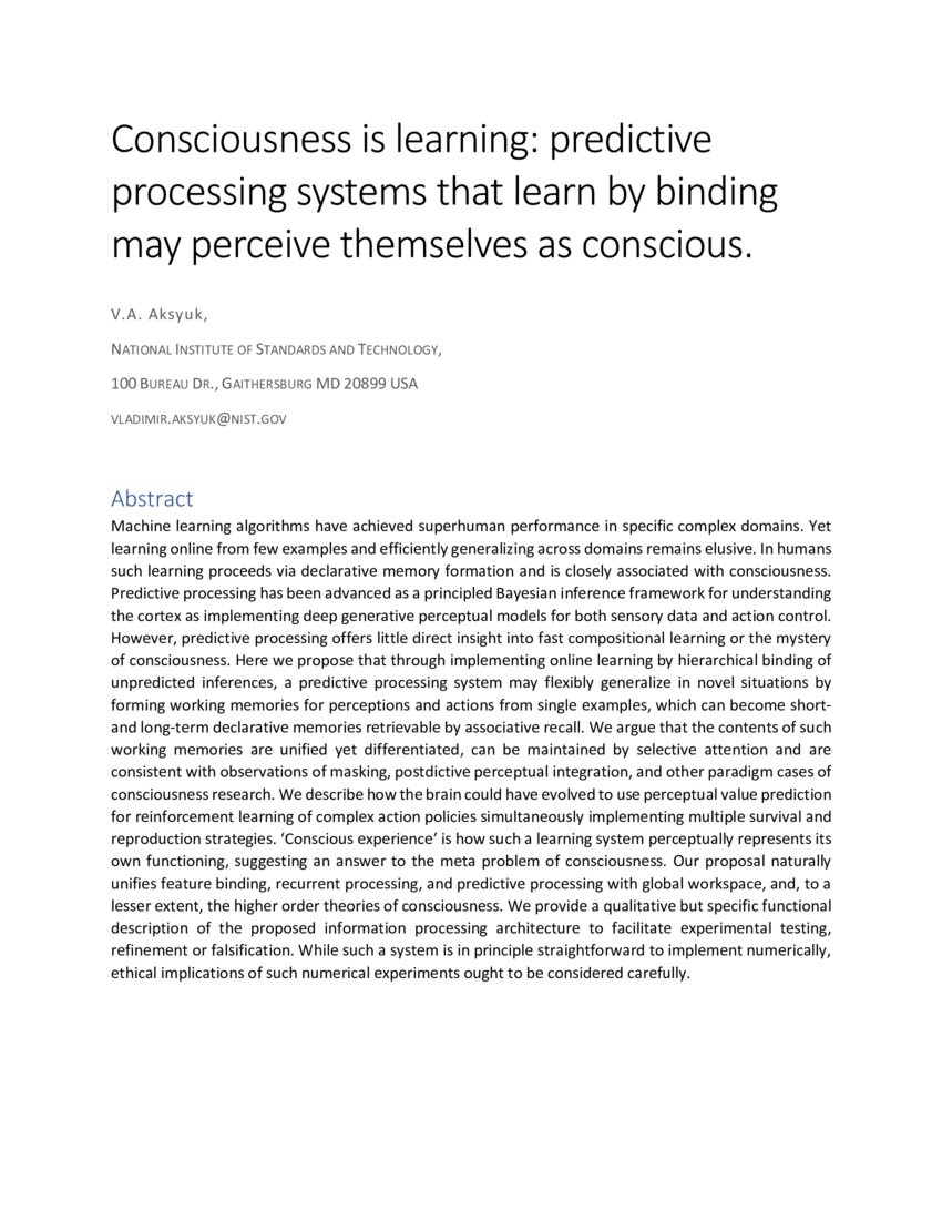 Consciousness is learning: predictive processing systems that learn by ...