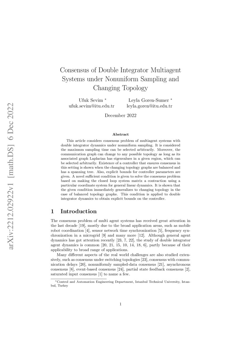 Consensus of Double Integrator Multiagent Systems under Nonuniform Sampling and Changing ...