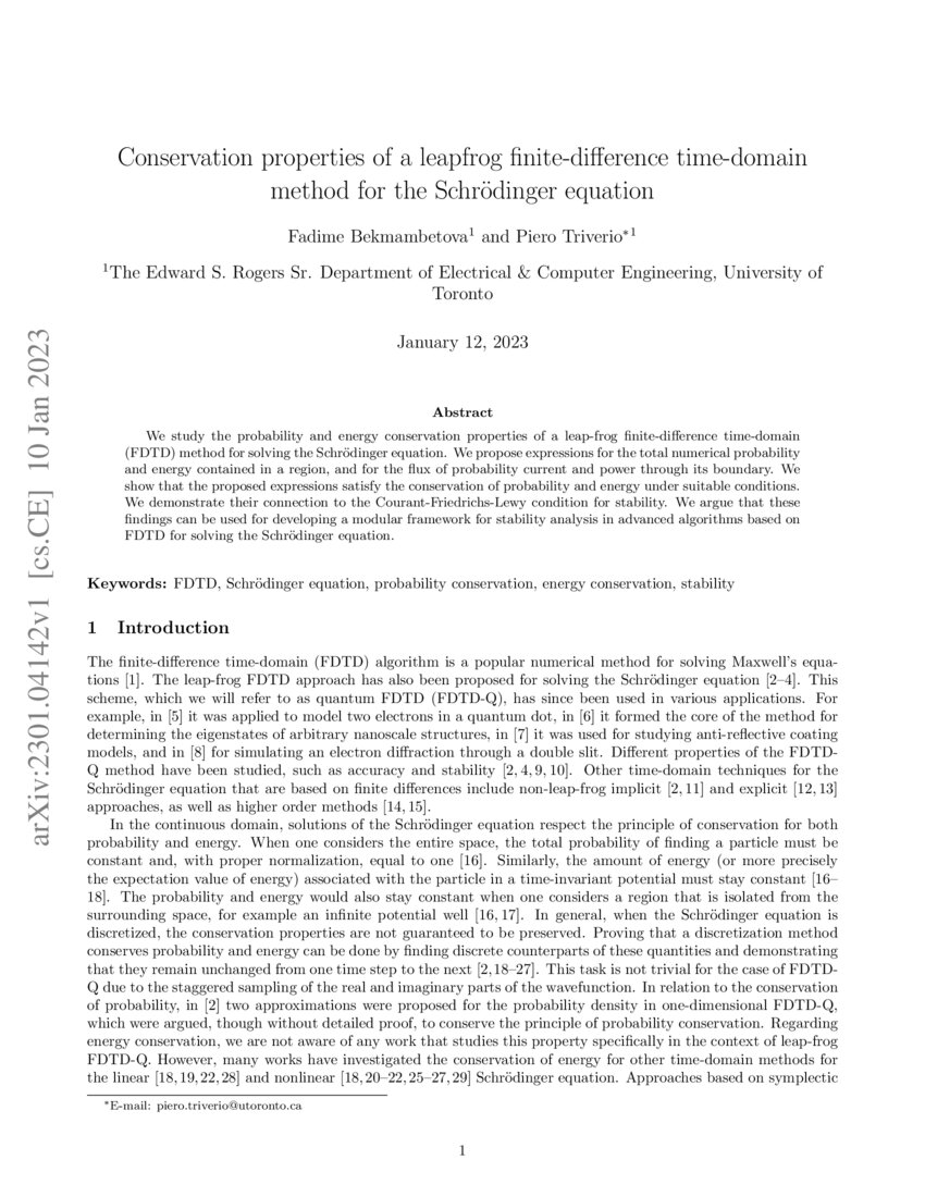 Conservation Properties Of A Leapfrog Finite Difference Time Domain Method For The Schrödinger