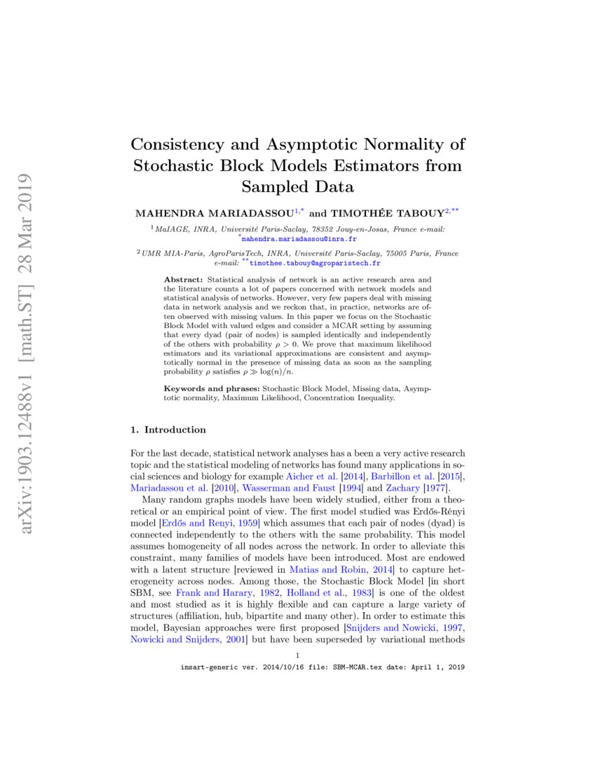 Consistency And Asymptotic Normality Of Stochastic Block Models