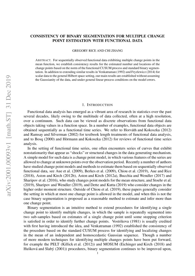 Consistency of Binary Segmentation For Multiple Change-Points Estimation With Functional Data ...
