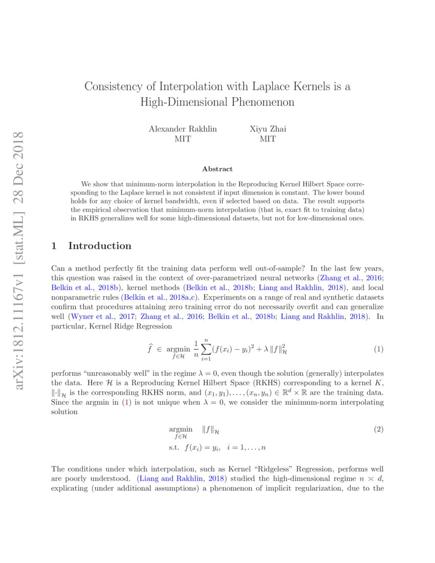 Consistency of Interpolation with Laplace Kernels is a High-Dimensional Phenomenon | DeepAI
