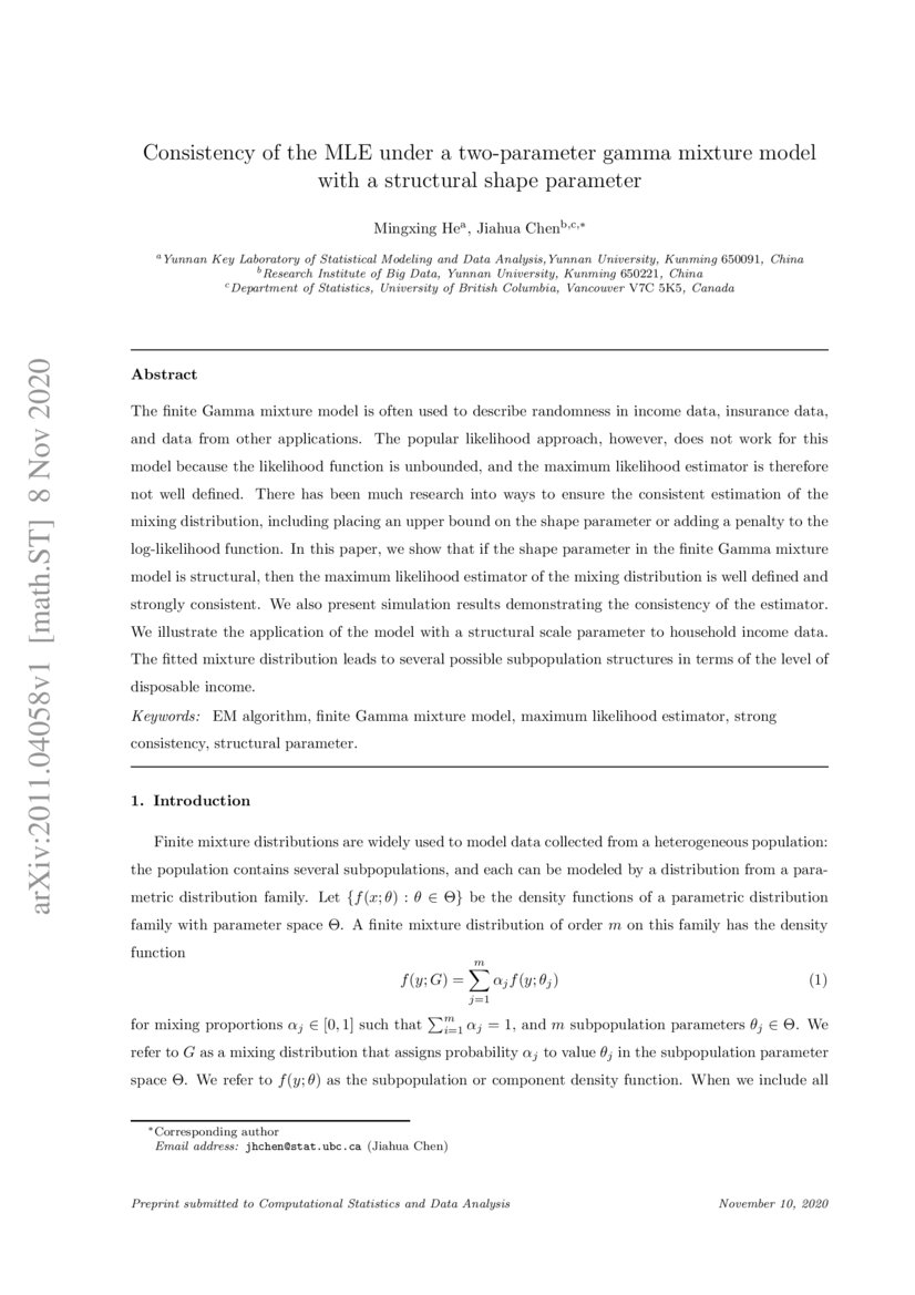 Consistency Of The Mle Under A Two Parameter Gamma Mixture Model With A Structural Shape