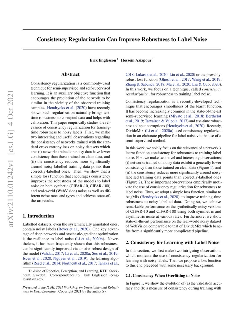 Consistency Regularization Can Improve Robustness To Label Noise Deepai
