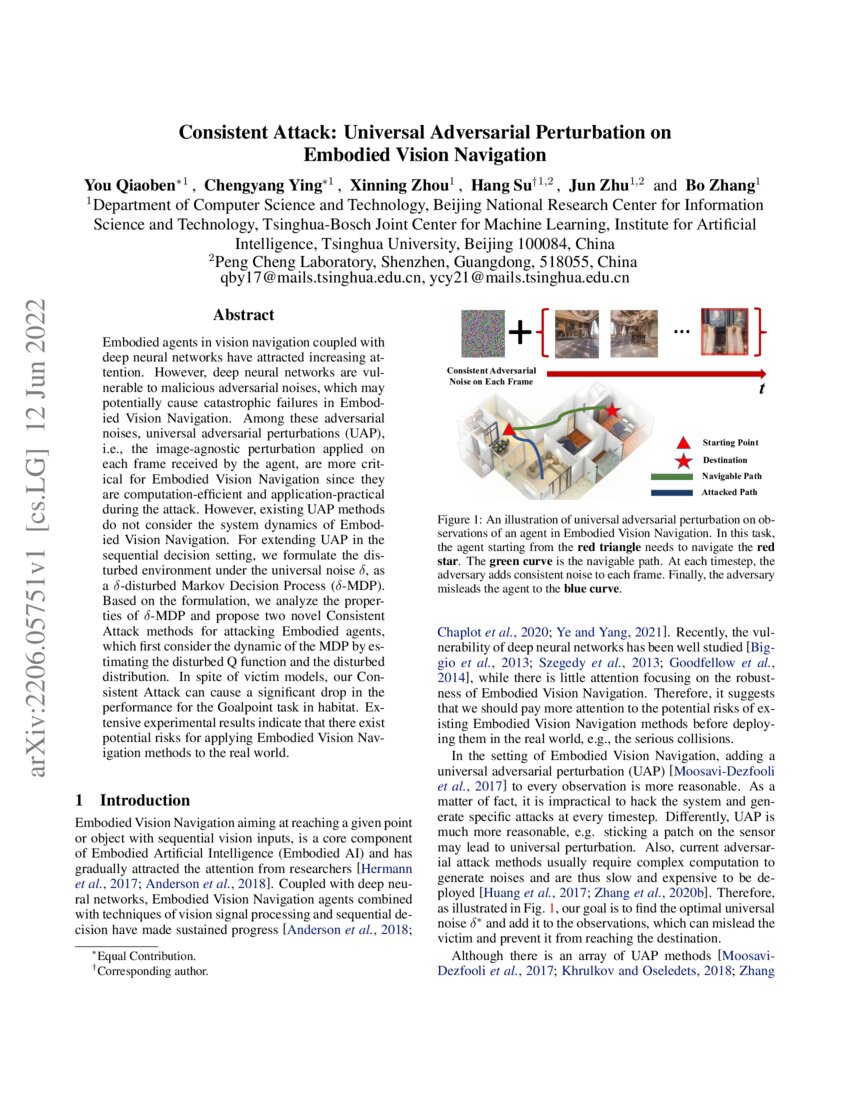 Consistent Attack: Universal Adversarial Perturbation on Embodied Vision Navigation | DeepAI