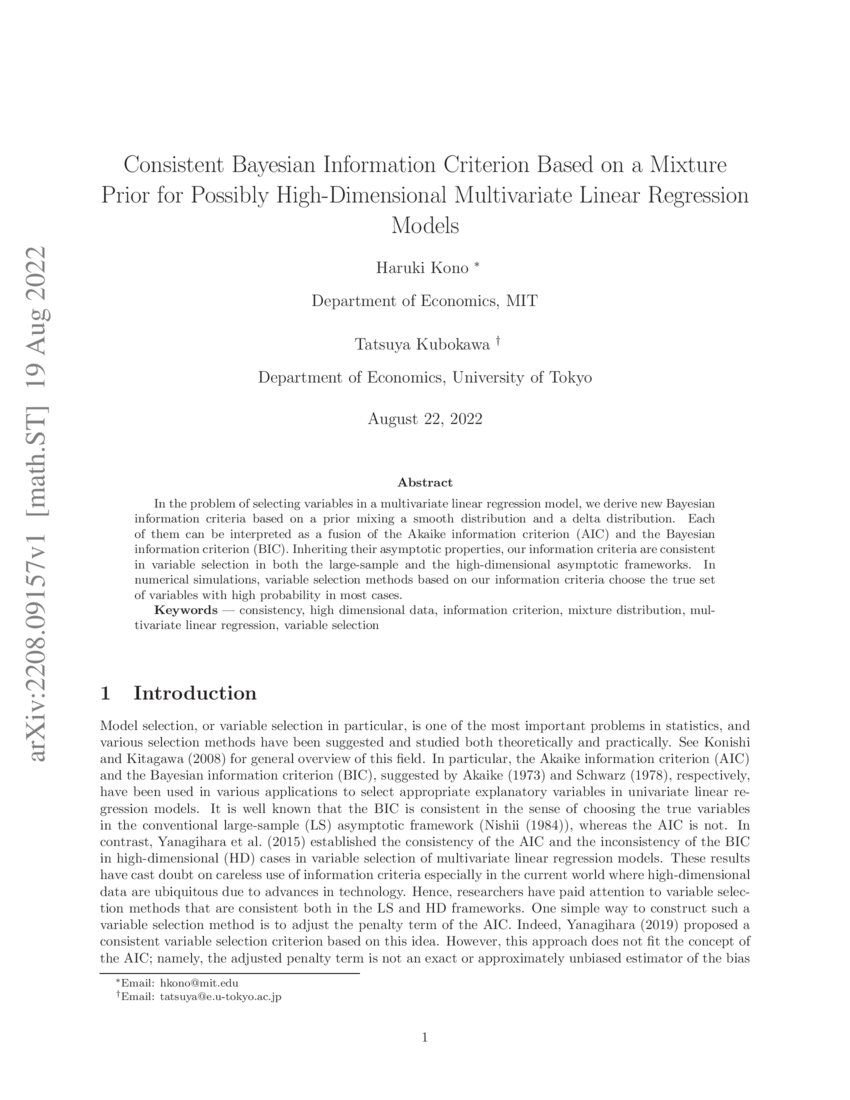 Consistent Bayesian Information Criterion Based On A Mixture Prior For