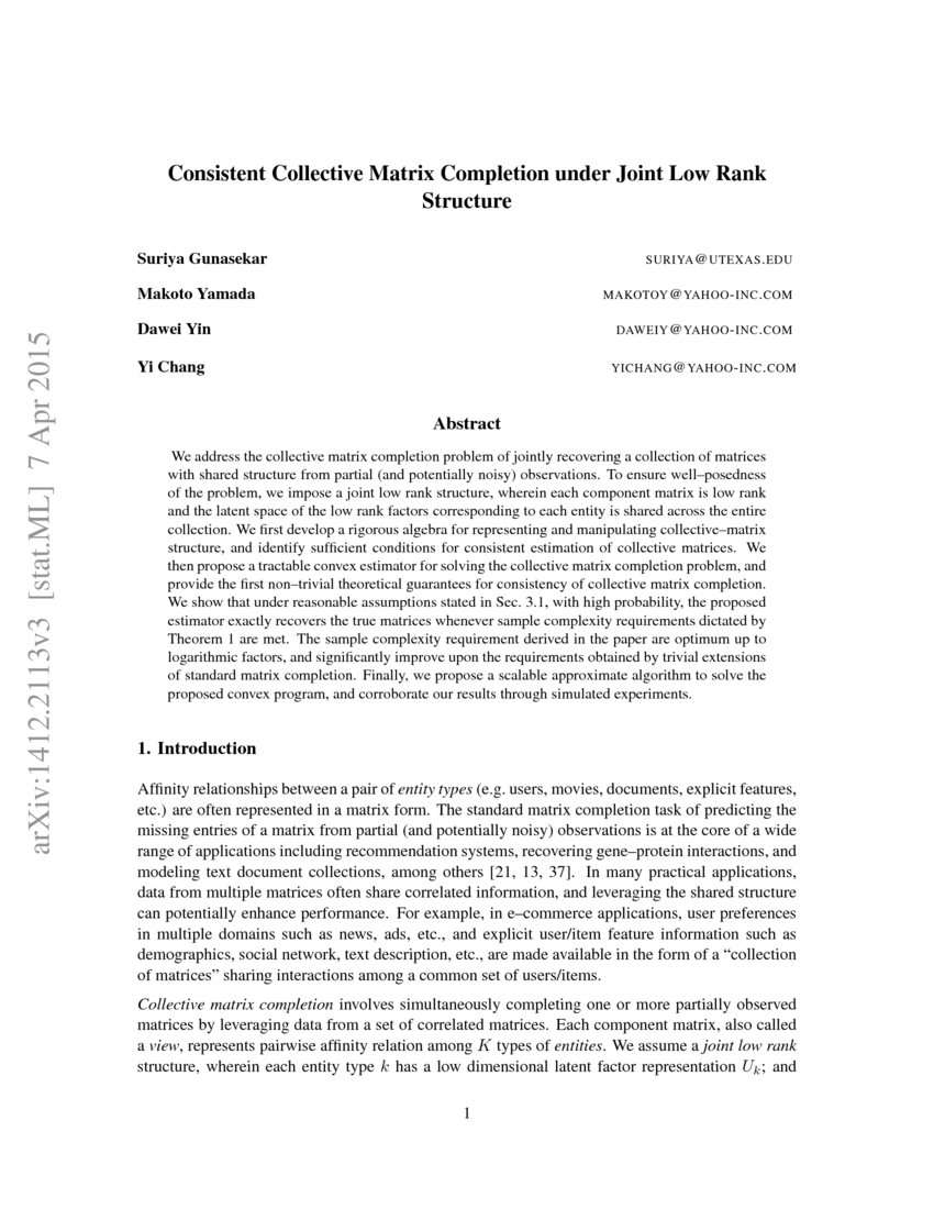 Consistent Collective Matrix Completion under Joint Low Rank Structure ...