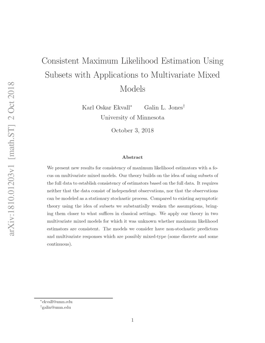 Consistent Maximum Likelihood Estimation Using Subsets With Applications To Multivariate Mixed