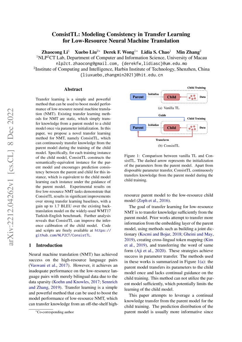 ConsistTL: Modeling Consistency in Transfer Learning for Low-Resource Neural Machine Translation ...