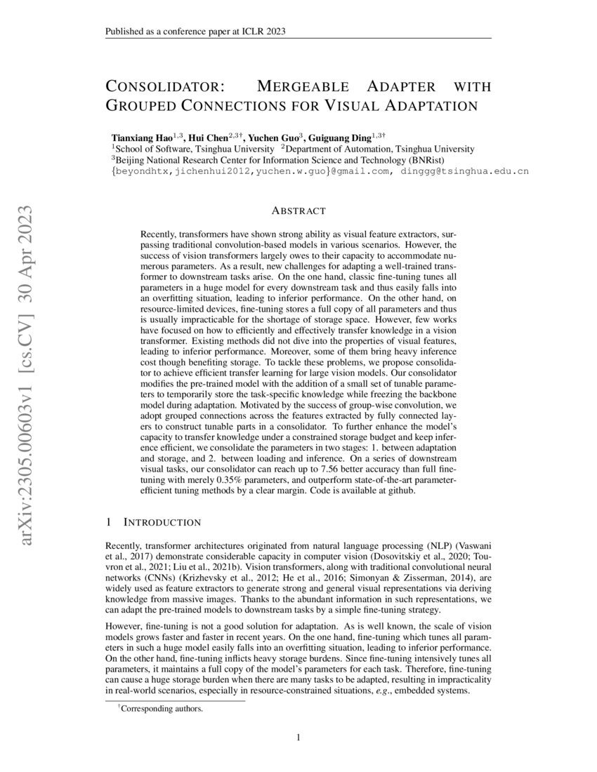 Consolidator: Mergeable Adapter with Grouped Connections for Visual Adaptation | DeepAI