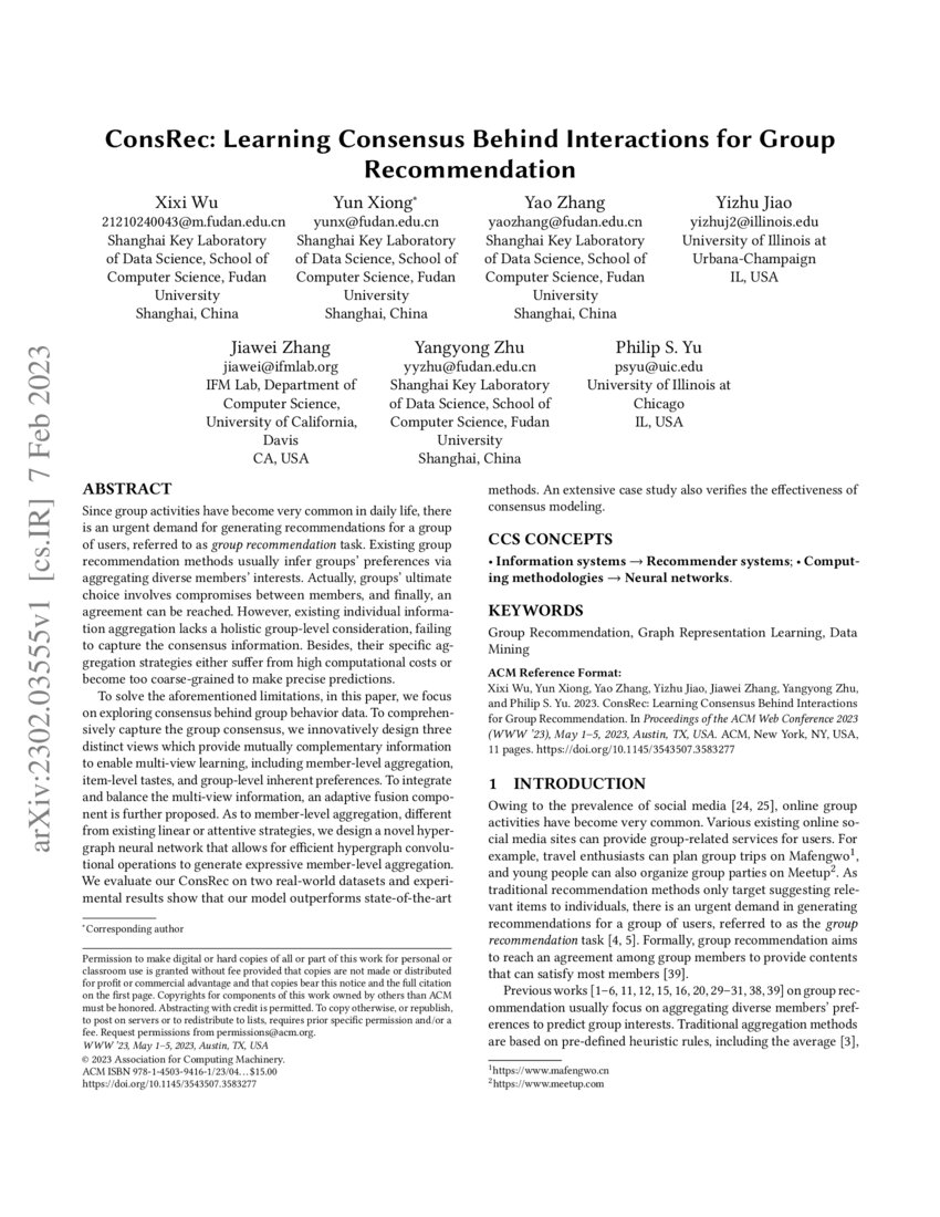 ConsRec: Learning Consensus Behind Interactions for Group ...