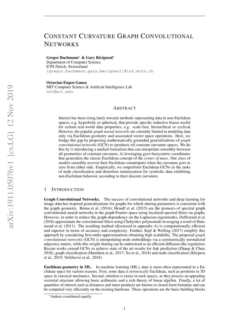 Constant Curvature Graph Convolutional Networks | DeepAI