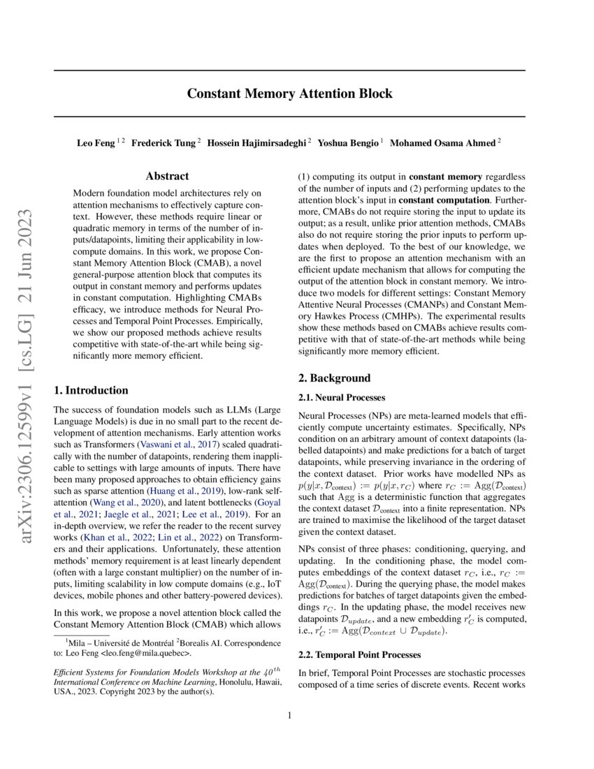 Constant Memory Attention Block Deepai