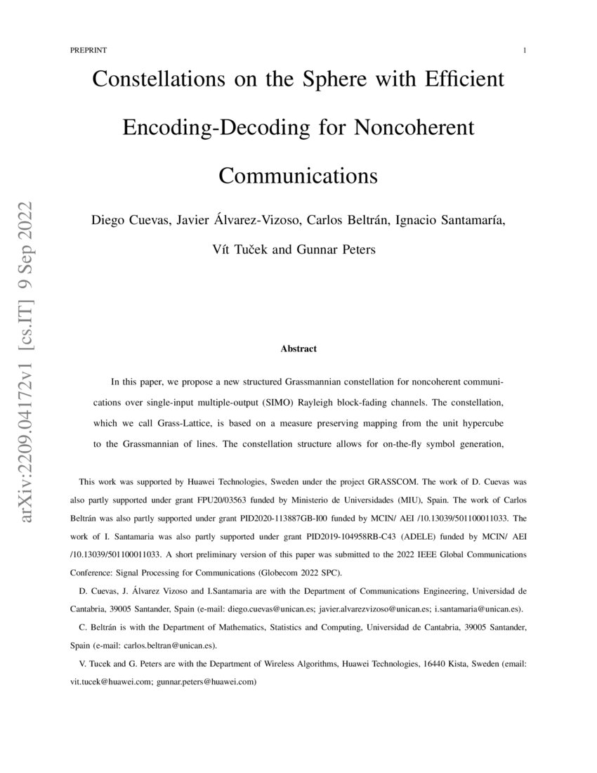 Constellations On The Sphere With Efficient Encoding Decoding For