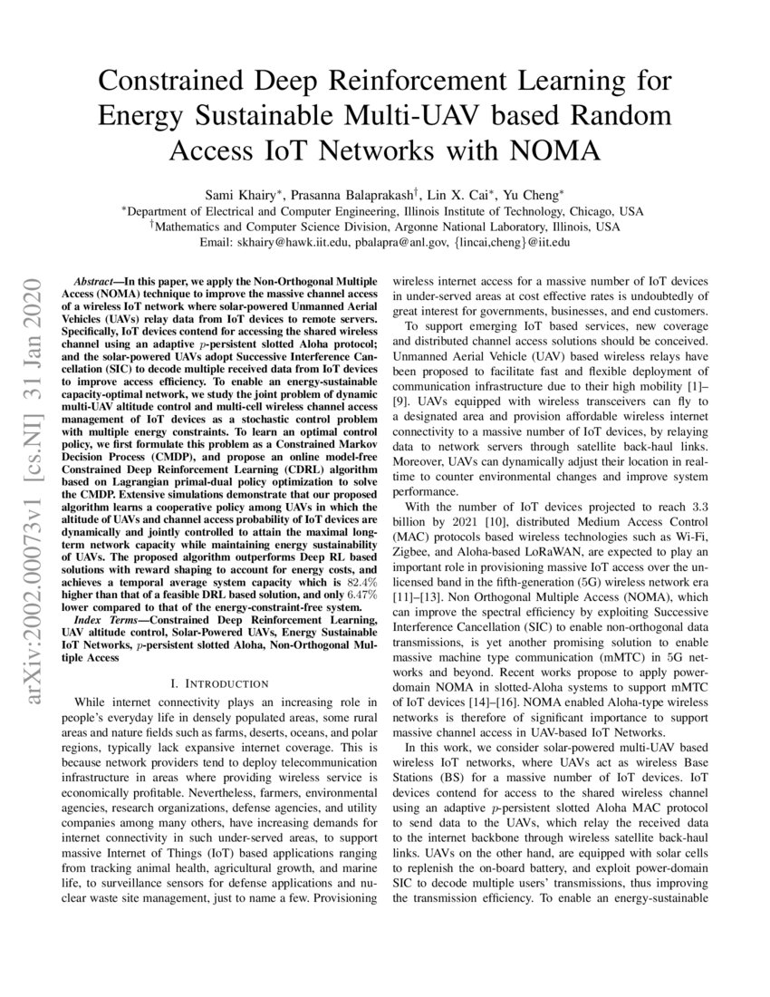 Constrained Deep Reinforcement Learning for Energy Sustainable Multi-UAV based Random Access IoT ...