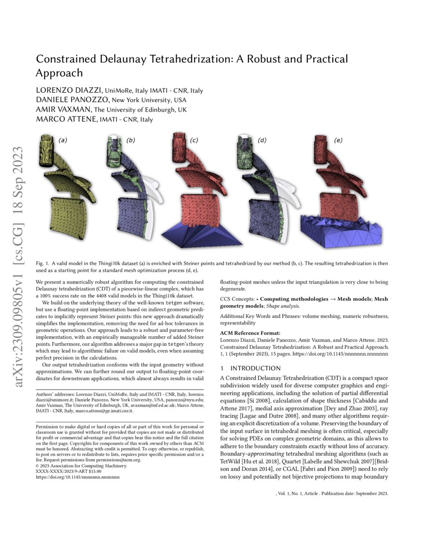 Constrained Delaunay Tetrahedrization A Robust And Practical Approach Deepai