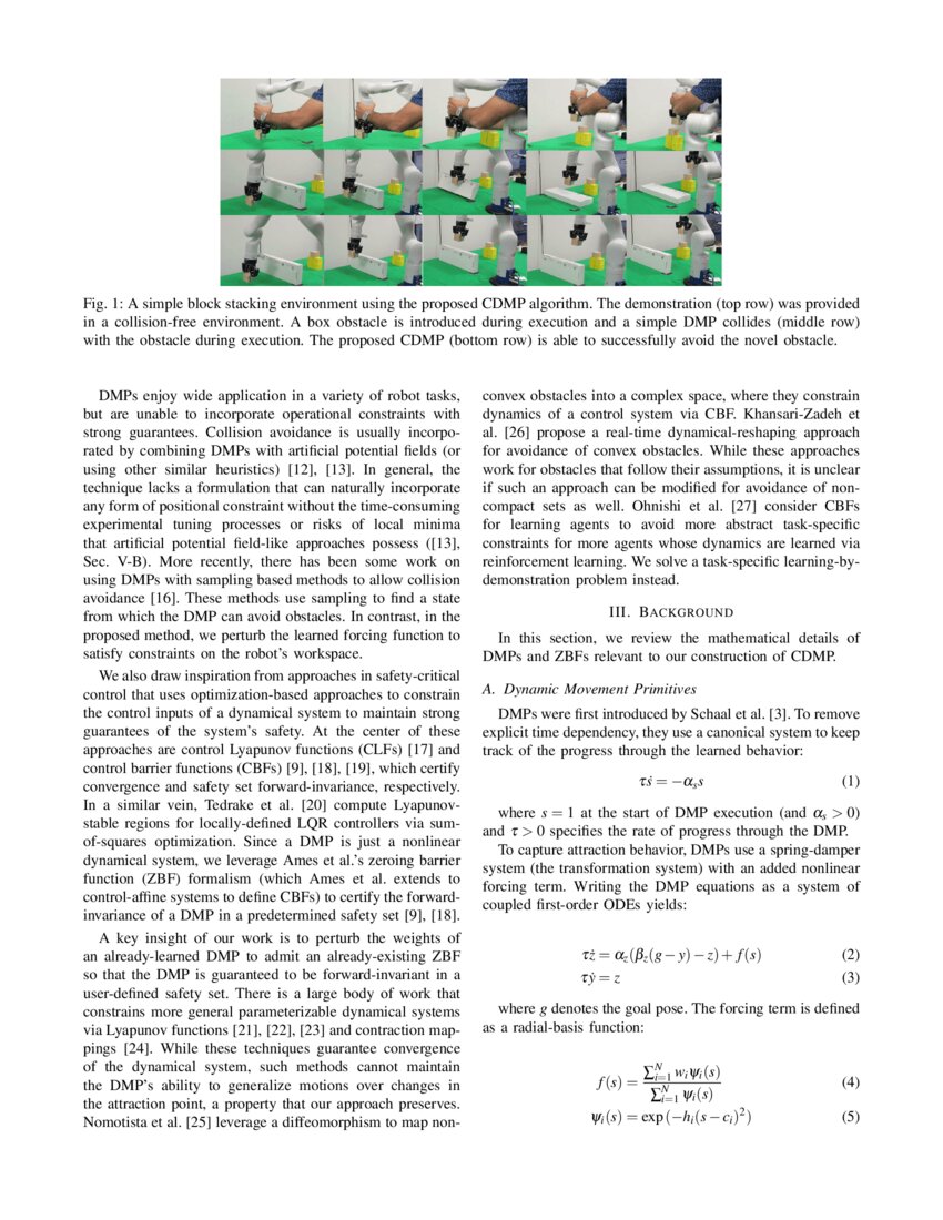 Constrained Dynamic Movement Primitives for Safe Learning of Motor Skills | DeepAI