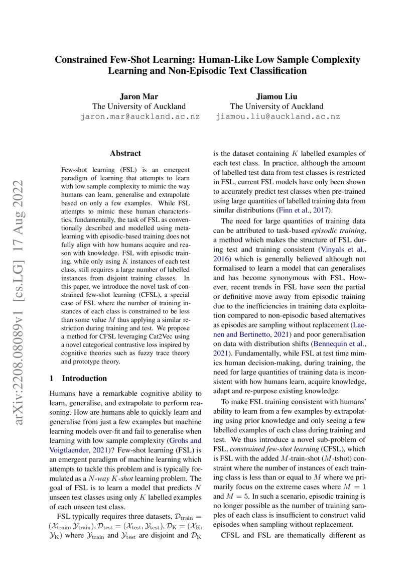 Constrained Few-Shot Learning: Human-Like Low Sample Complexity ... Constrained Few-Shot Learning: Human-Like Low Sample Complexity ...