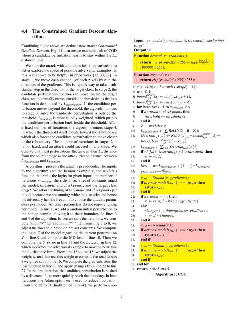 Constrained Gradient Descent A Powerful And Principled Evasion Attack Against Neural Networks