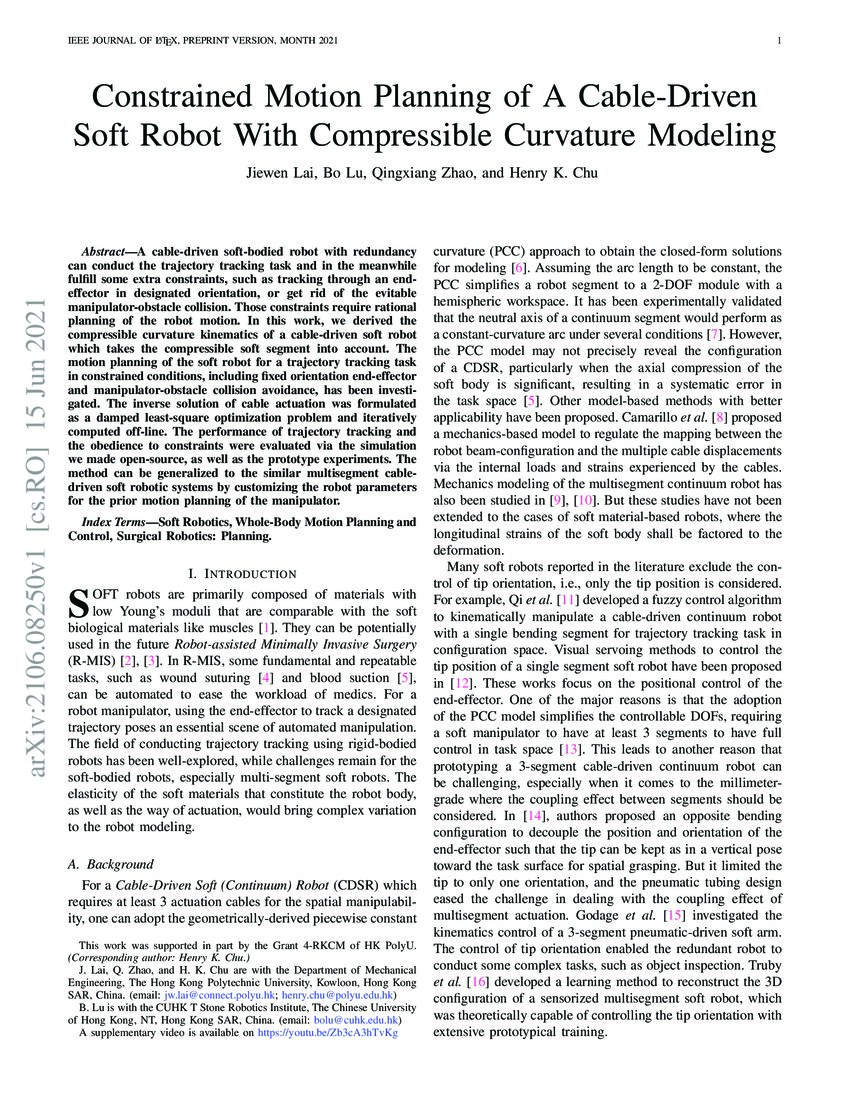 Constrained Motion Planning Of A Cable Driven Soft Robot With Compressible Curvature Modeling