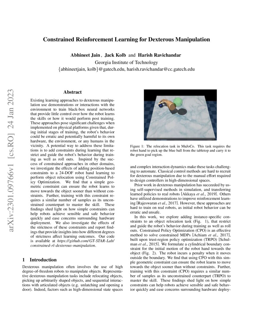 Constrained Reinforcement Learning For Dexterous Manipulation Deepai