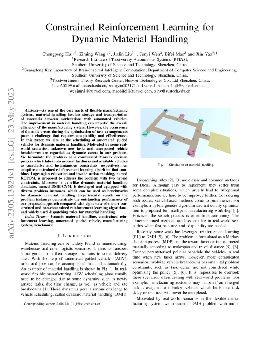 Constrained Reinforcement Learning for Dynamic Material Handling | DeepAI Constrained Reinforcement Learning for Dynamic Material Handling | DeepAI