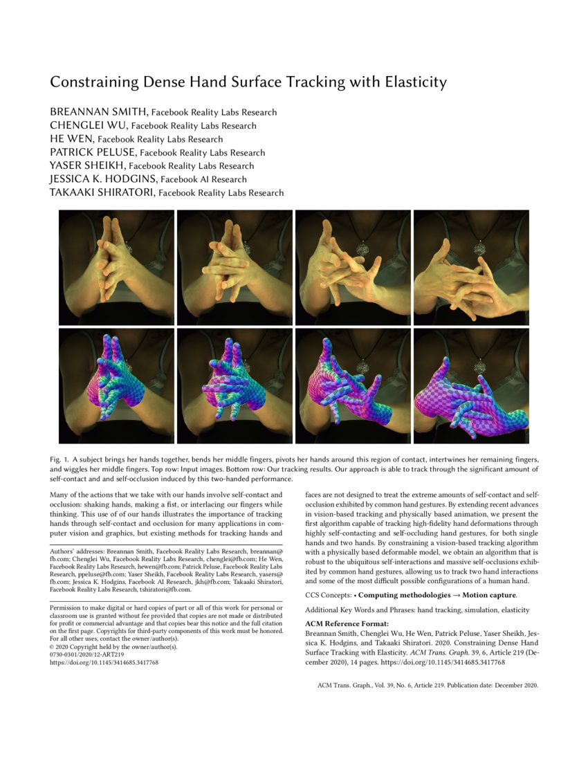 Constraining Dense Hand Surface Tracking with Elasticity | DeepAI