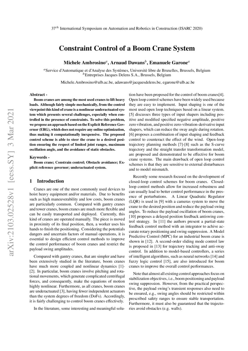 Constraint Control of a Boom Crane System | DeepAI