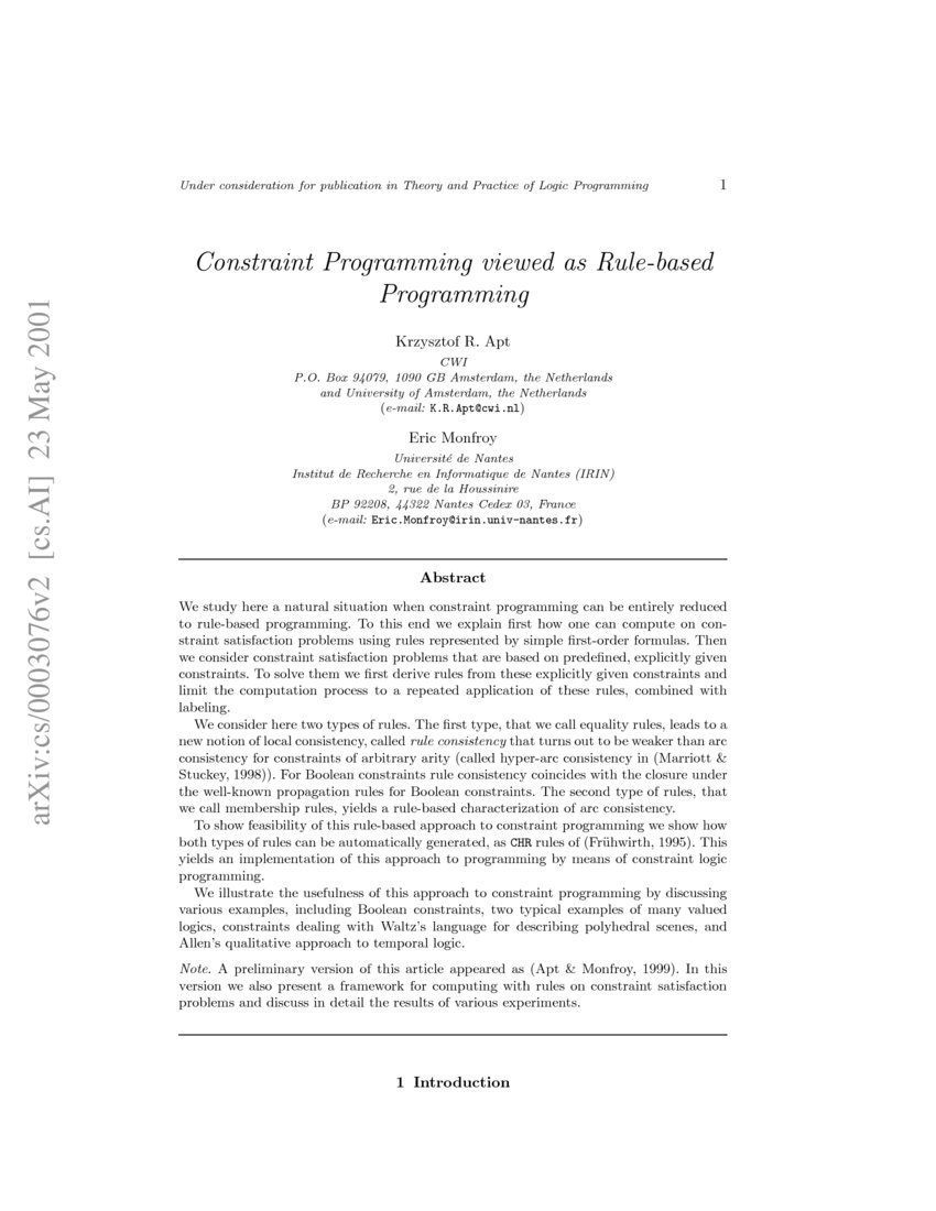 Constraint Programming viewed as Rule-based Programming | DeepAI
