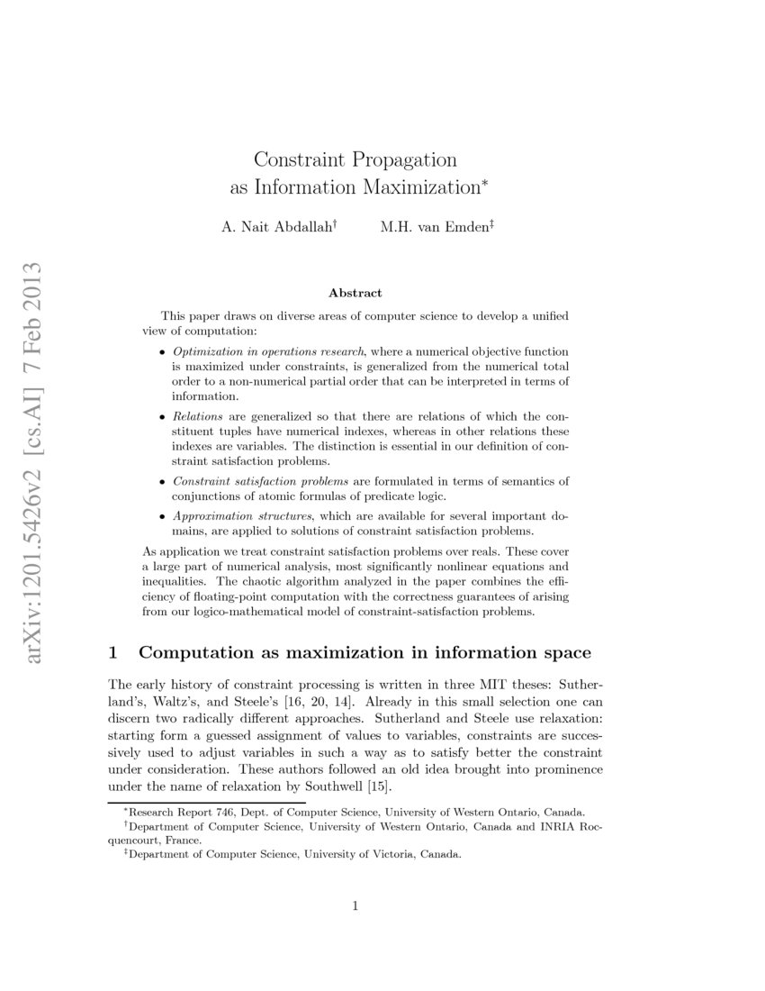 Constraint Propagation as Information Maximization | DeepAI