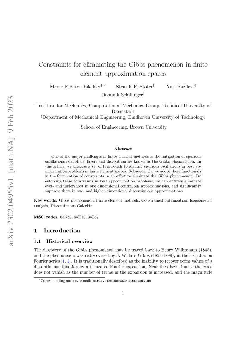 Constraints For Eliminating The Gibbs Phenomenon In Finite Element