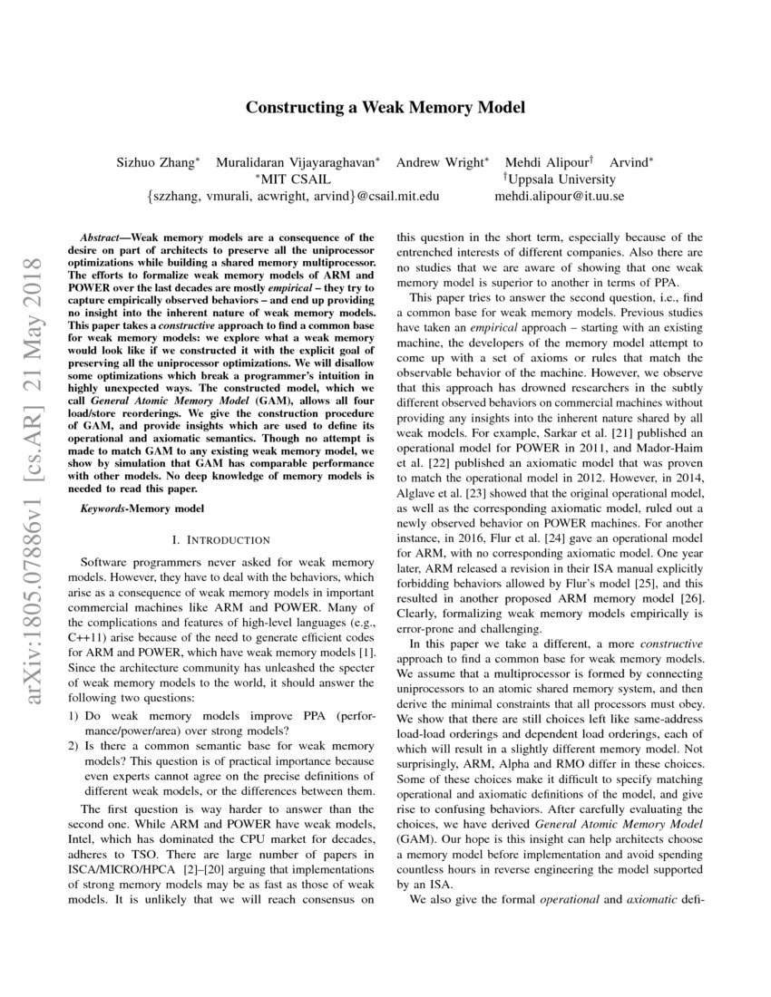 Constructing a Weak Memory Model | DeepAI