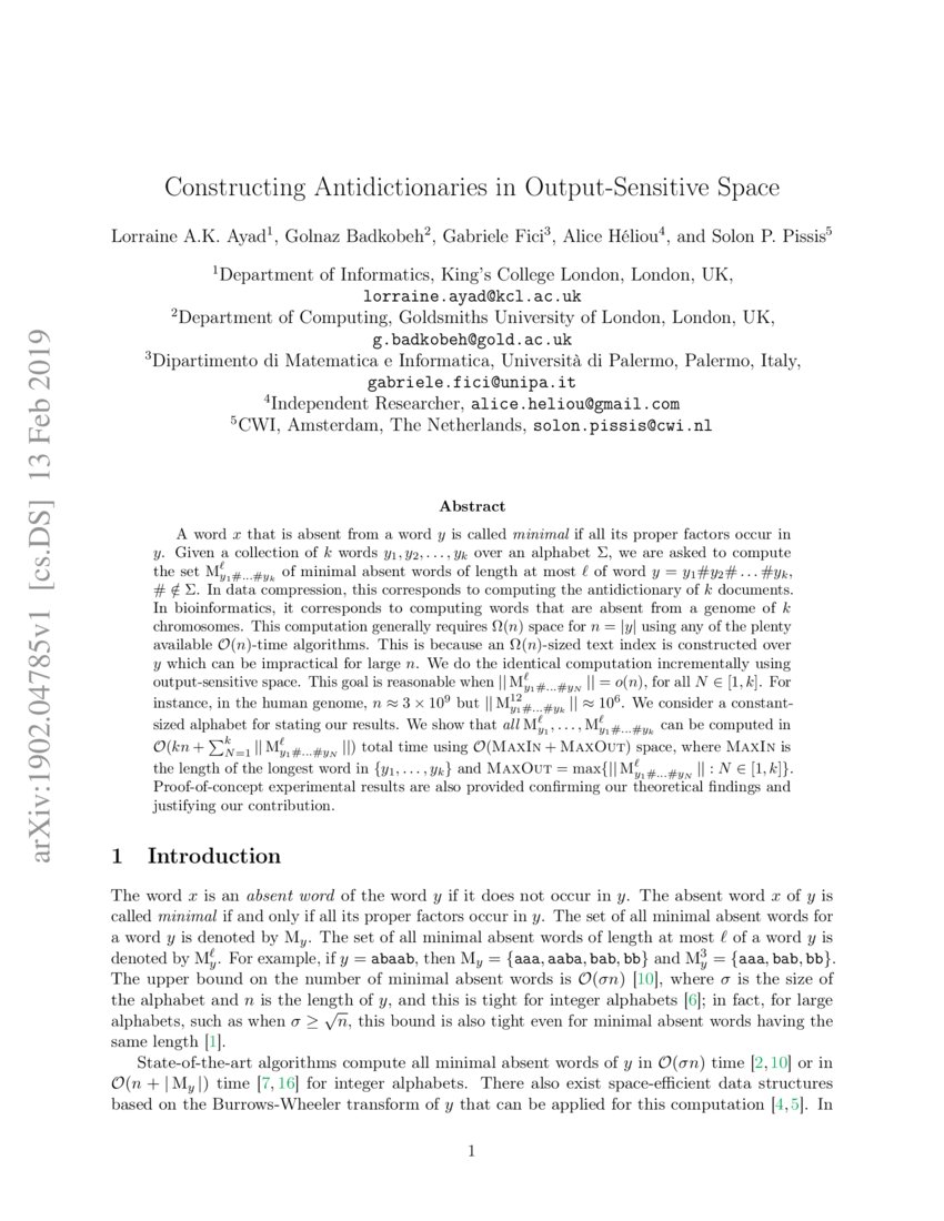 Constructing Antidictionaries In Output Sensitive Space Deepai 0159