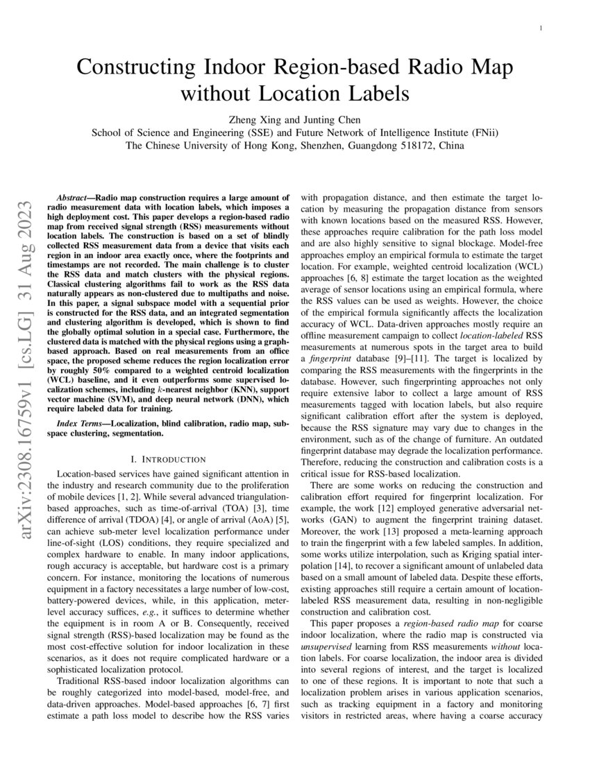 Constructing Indoor Region Based Radio Map Without Location Labels Deepai